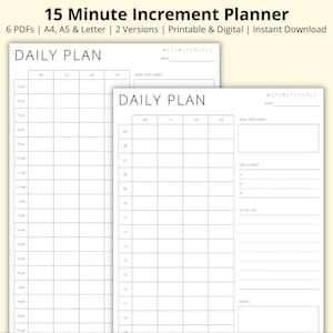 15 Minute Increment Planner, Daily Schedule Template, Time Block PDF ...