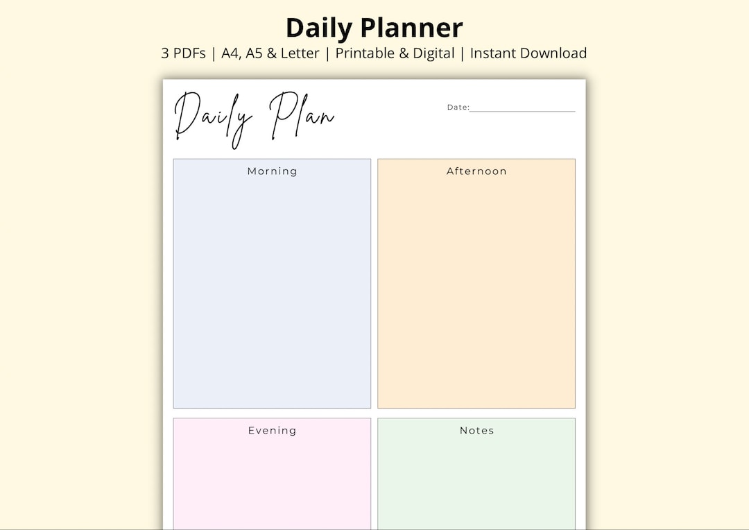 Daily Planner, Routine Checklist, Day Schedule Template, Daily Overview ...