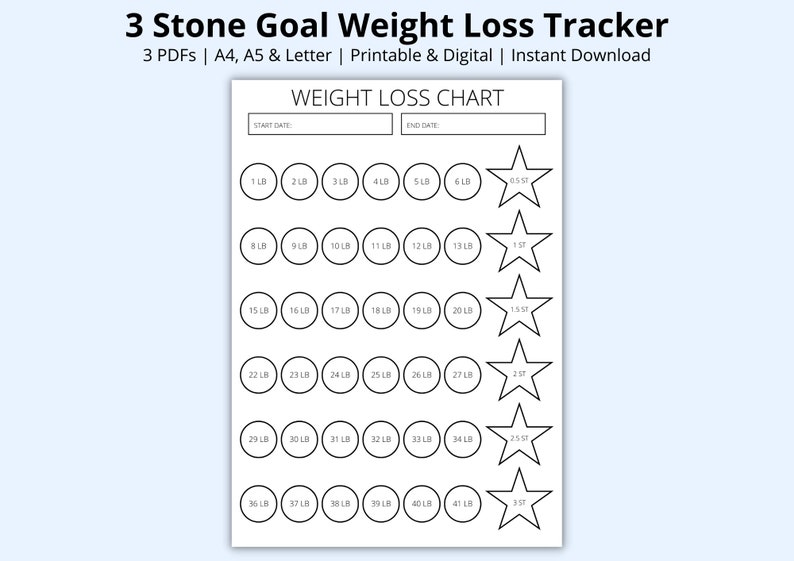 3 Stone Weight Loss Tracker, Pounds Lost Chart PDF, Fitness Planner ...