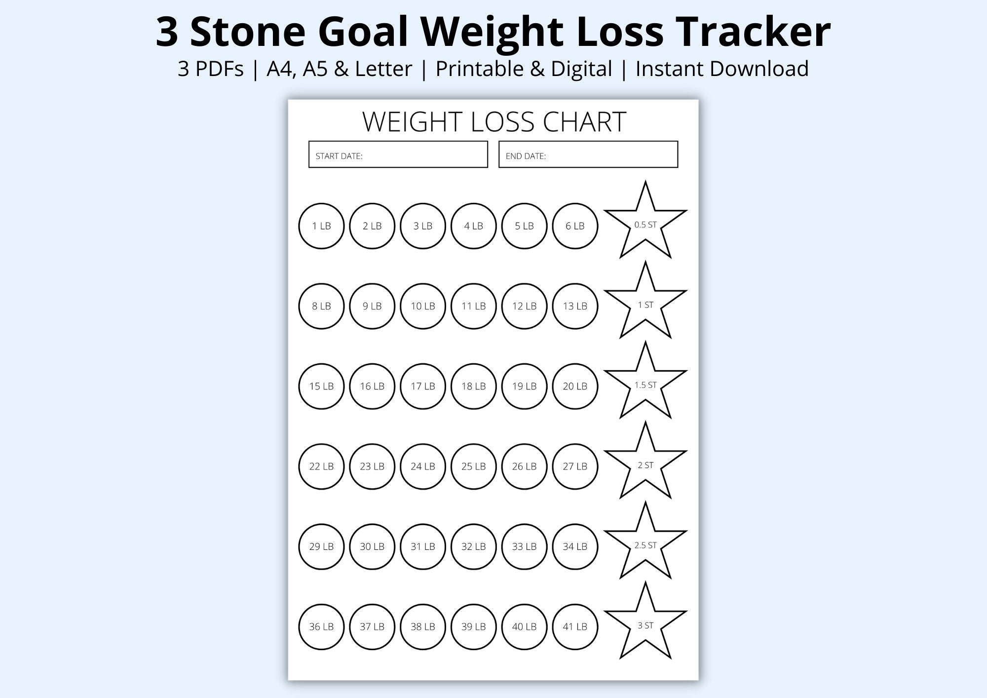 3 Stone Weight Loss Tracker, Pounds Lost Chart PDF, Fitness Planner ...