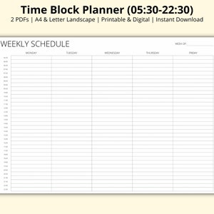 Time Block Planner, Printable Weekly Planner Template, 5 Day Planner ...