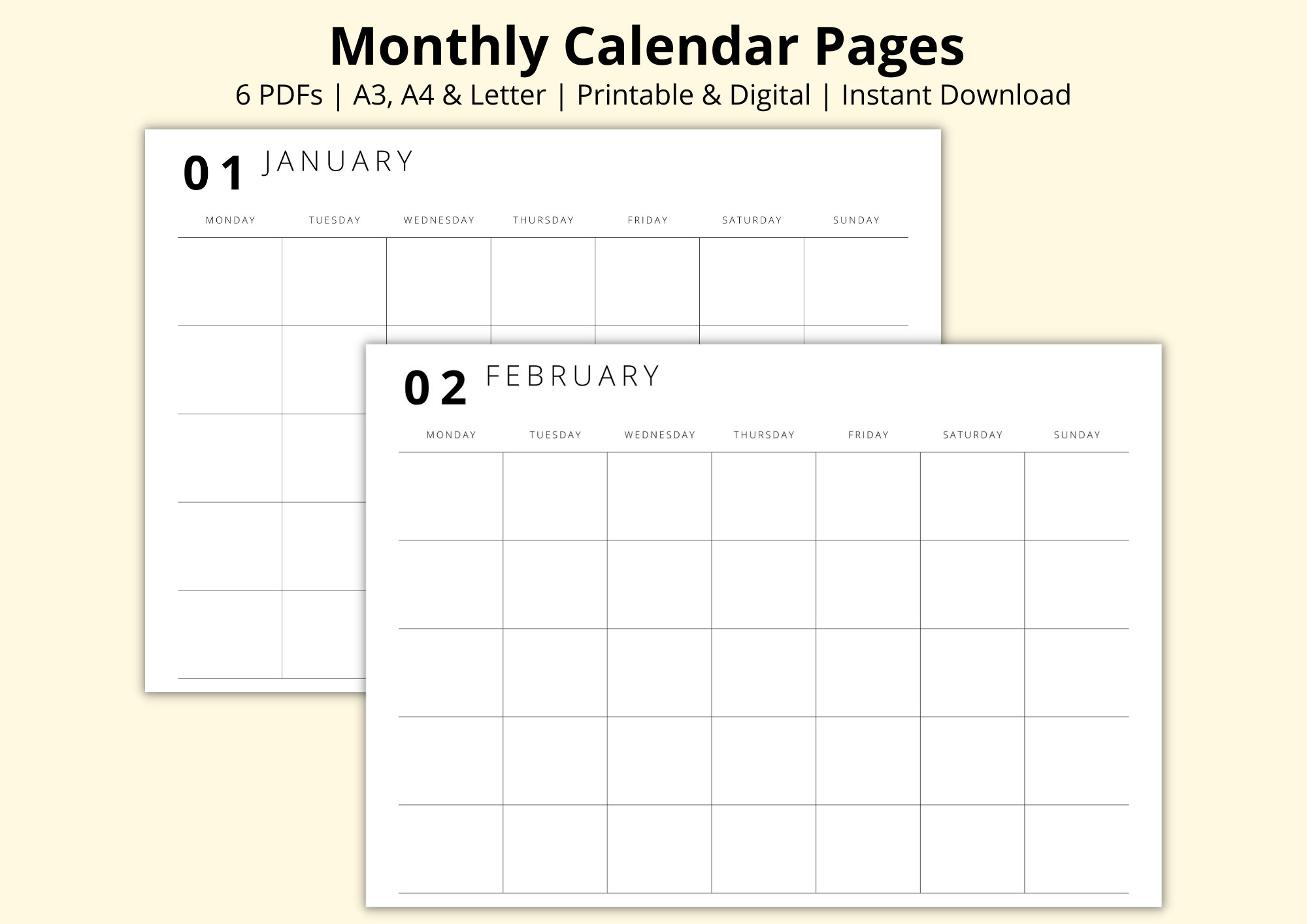 Monthly Calendar Pages, Month at a Glance, Blank 12 Month Planner ...