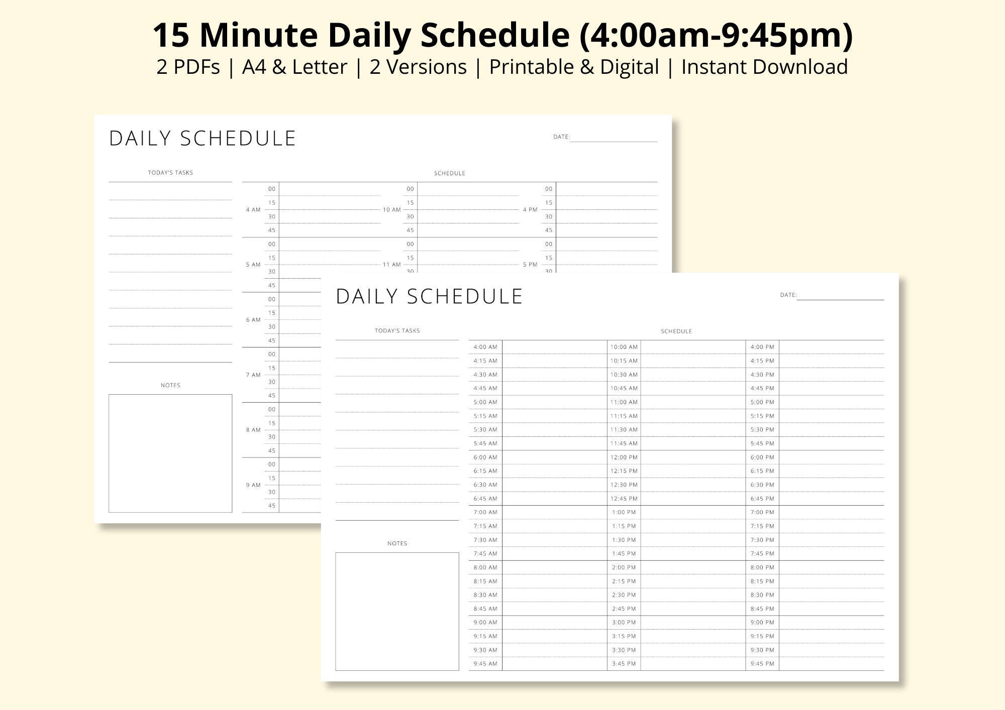 15 Minute Daily Schedule, Printable/digital Timetable Sheet, Daily ...