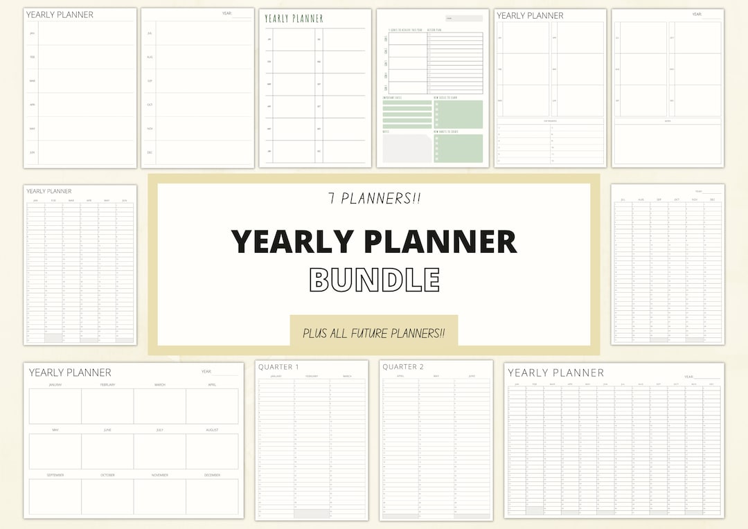Yearly Planner Bundle - Annual Overview, Year at a Glance, Yearly Goals ...