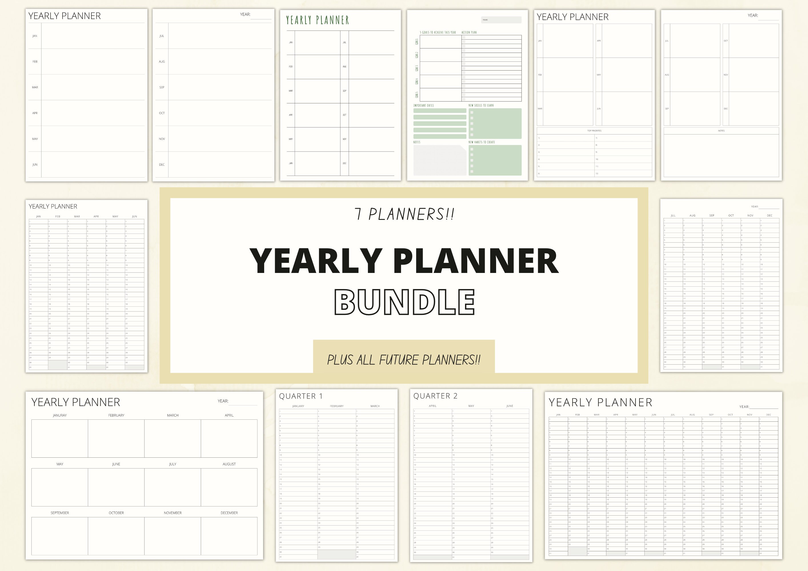 Yearly Planner Bundle Annual Overview, Year at a Glance, Yearly Goals ...