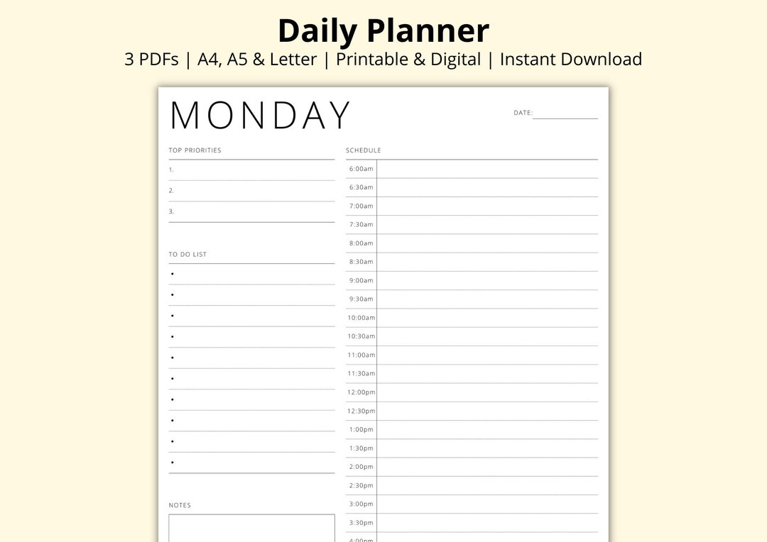 Daily Planner 7 Day Time Block Template Half Hourly Planner - Etsy