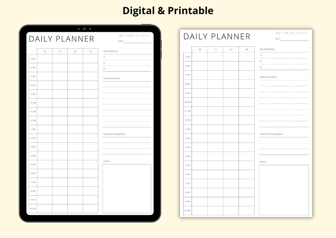 15 Minute Planner, Printable Daily Planner, Time Blocking, Day Schedule ...