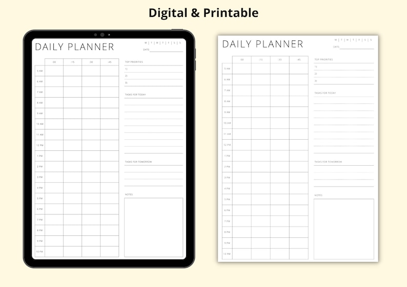 15 Minute Planner, Printable Daily Planner, Time Blocking, Day Schedule ...