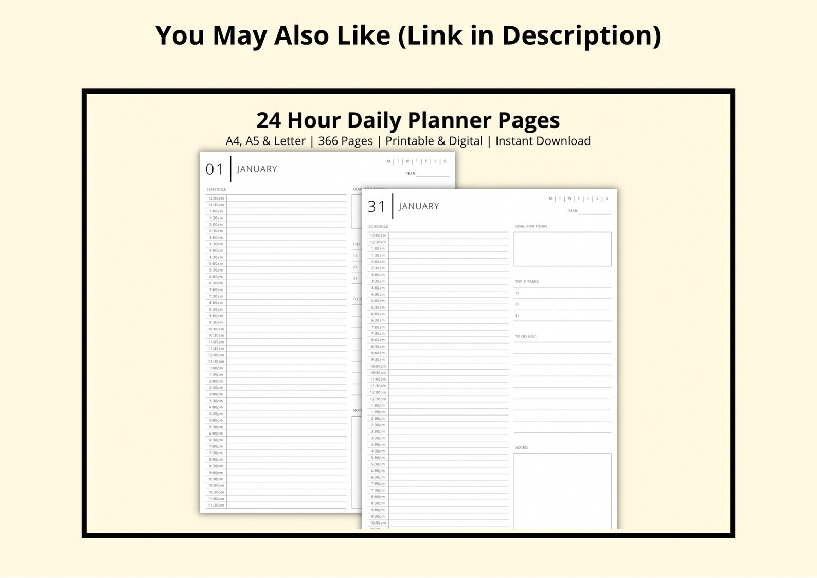2024 Daily Planner, 2024 Calendar Printable, 24 Hour Schedule, 30 ...