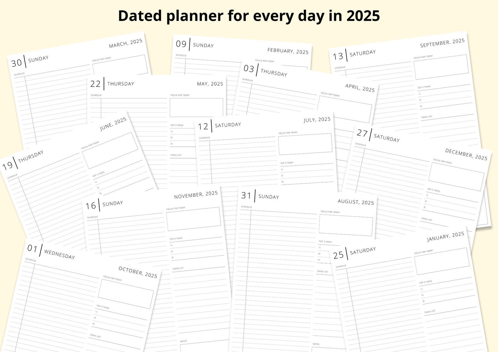 2025 Daily Planner, 2025 Calendar Printable, Blank Schedule, Dated ...