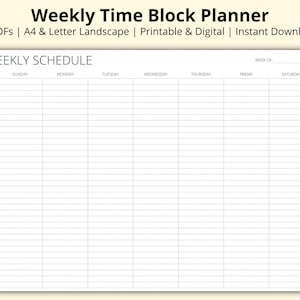 Weekly Time Block Planner, 7 Day Timetable Sheet, 30 Minute Interval ...