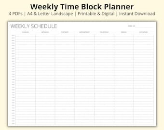 Weekly Time Block Planner, 7 Day Plan, 30 Minute Increments, Week at a ...