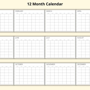 Blank Monthly Calendar Template, 12 Month Calendar Pages, Month at a ...