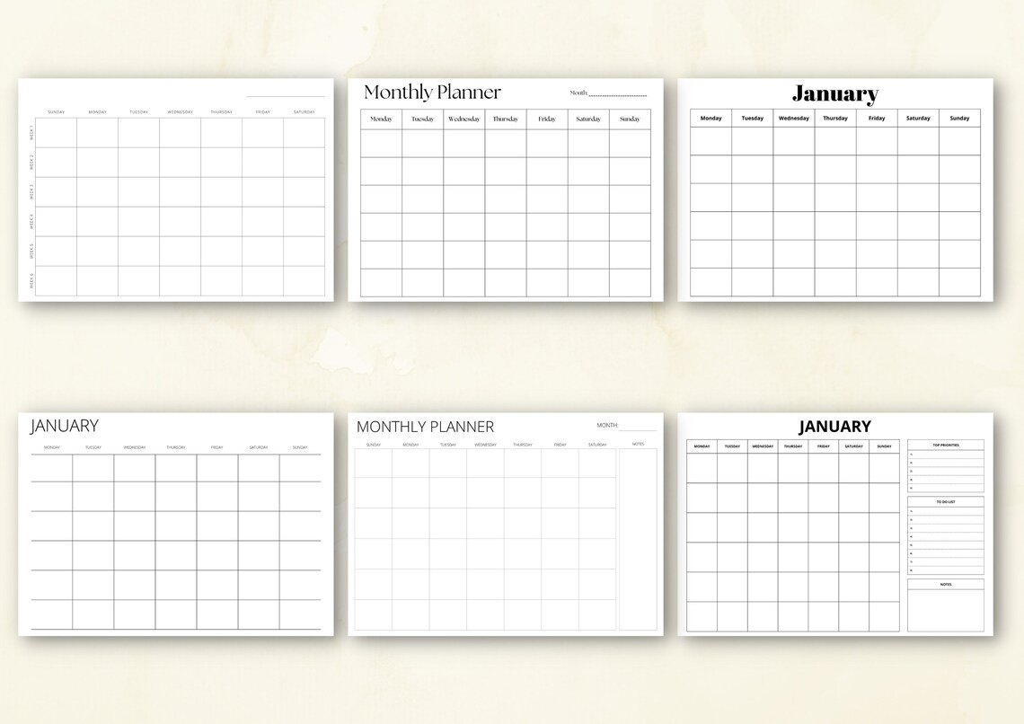 Monthly Planner Bundle Monthly Calendar Templates, Monthly Overview ...