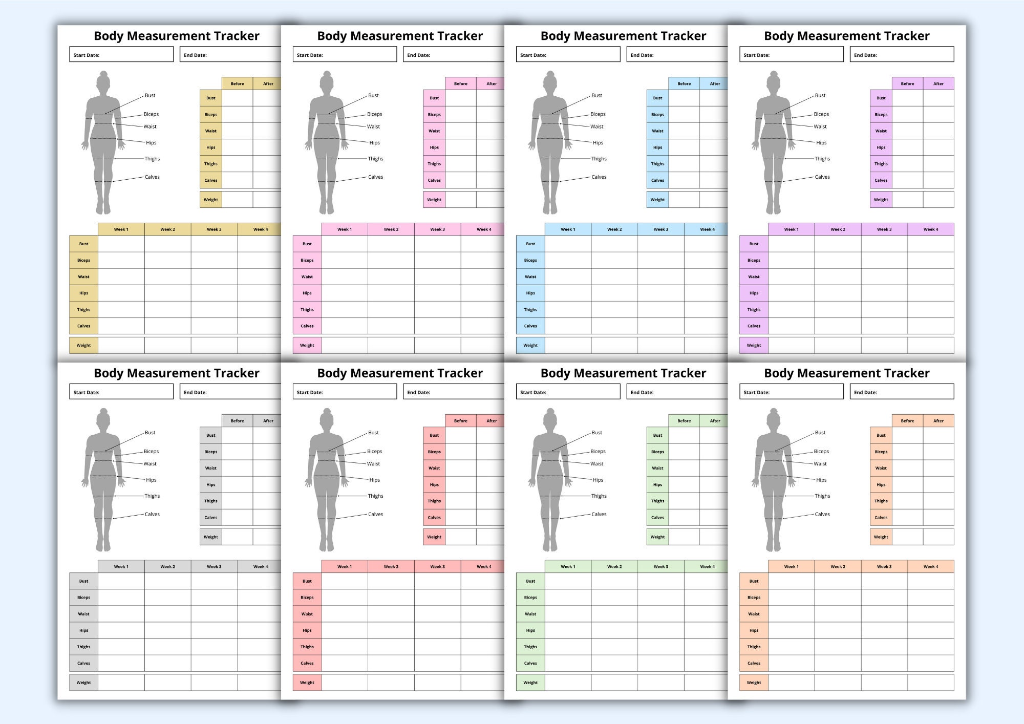 Body Measurement Tracker, Weight Loss Chart, Male & Female Fitness ...