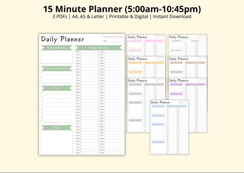 15 Minute Planner, Daily Planner, Time Blocking PDF, Daily Schedule ...