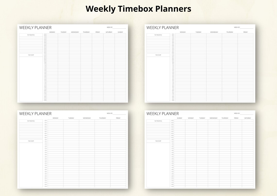 Timebox Planner Bundle - Time Boxing Templates, Brain Dump, Daily ...