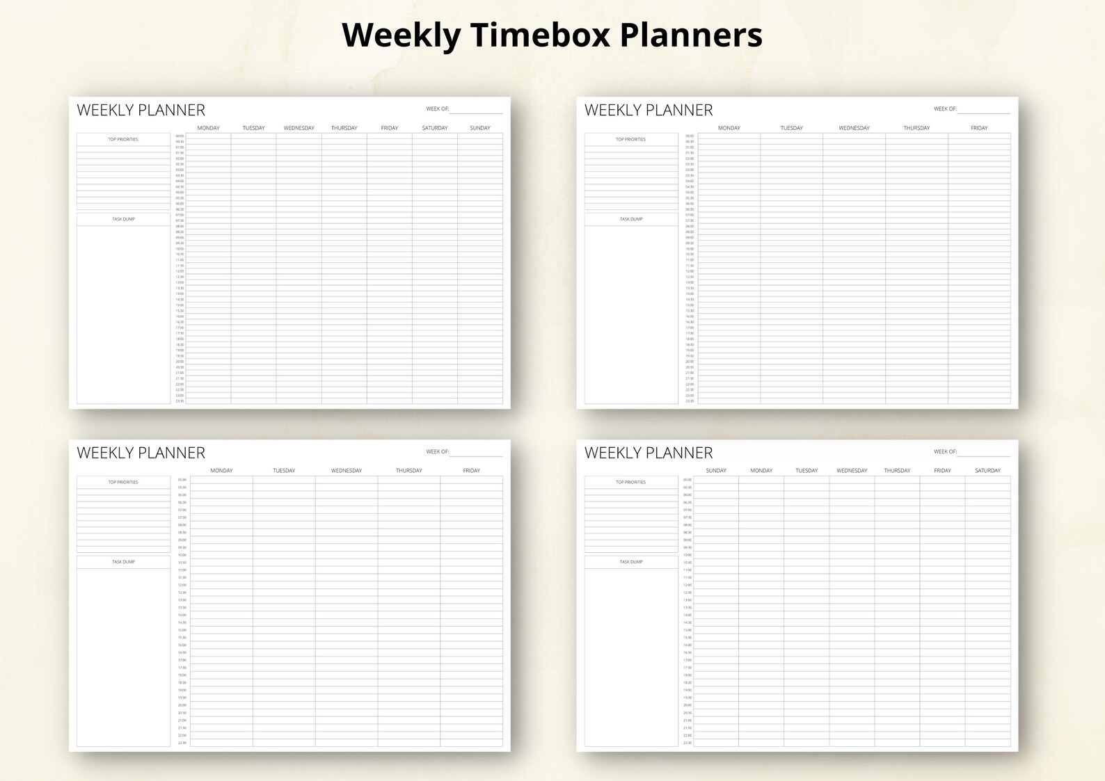 Timebox Planner Bundle - Time Boxing Templates, Brain Dump, Daily ...