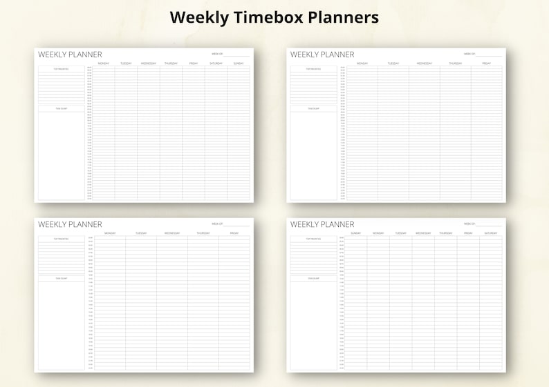 Timebox Planner Bundle - Time Boxing Templates, Brain Dump, Daily ...