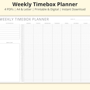 Weekly Timebox Planner, 7 Day Time Blocking Template, Week at a Glance ...