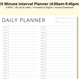 15 Minute Interval Planner, Time Blocking Planner, Appointment Tracker ...