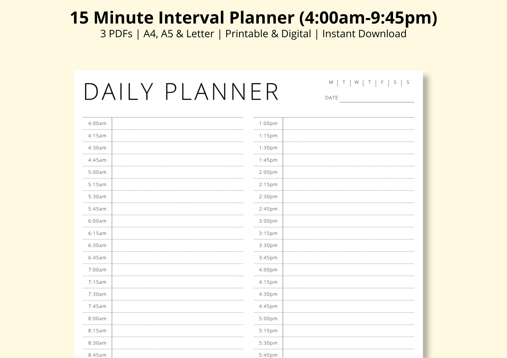 15 Minute Interval Planner, Time Blocking Planner, Appointment Tracker ...