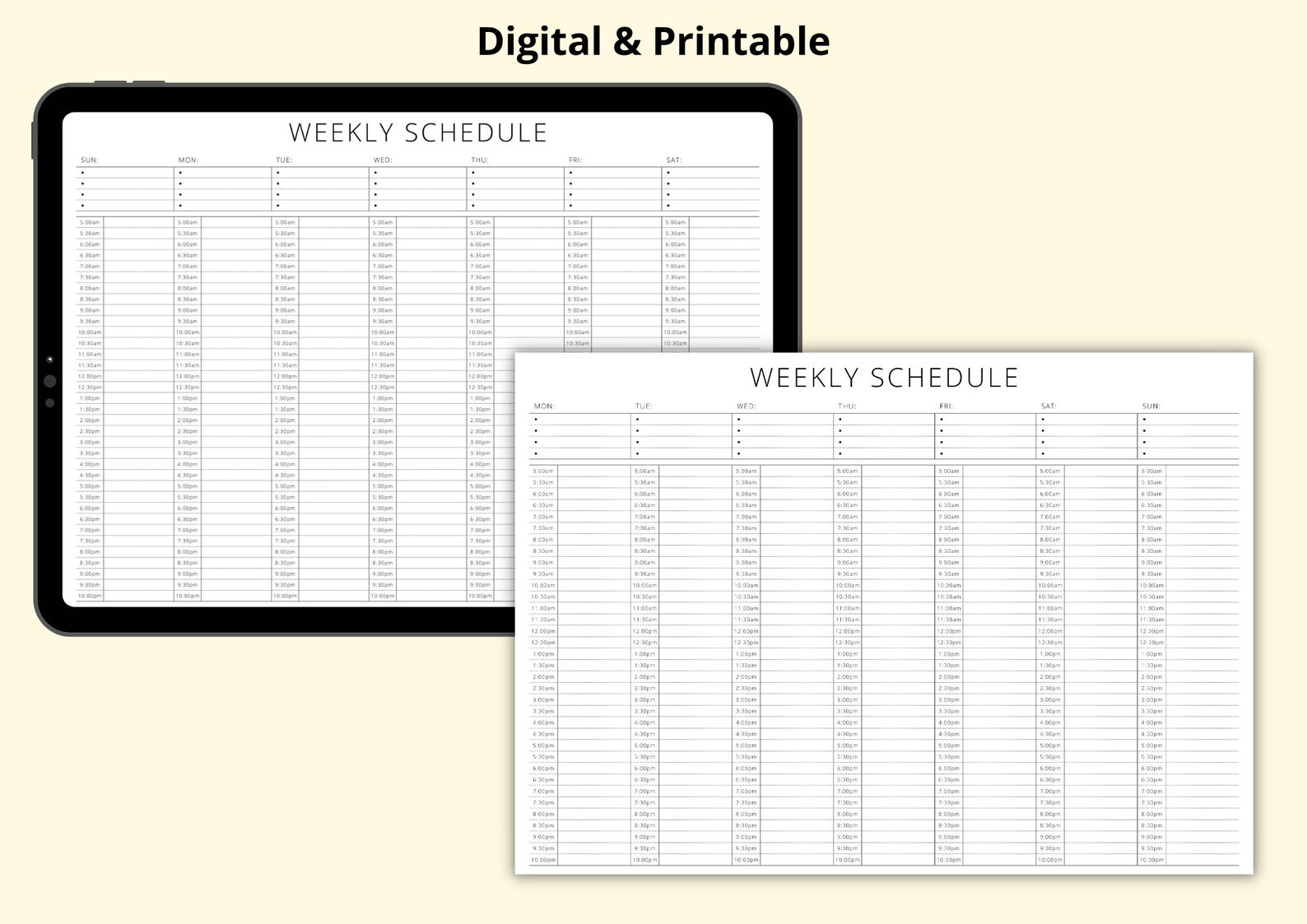 Weekly Planner, 7 Day Timetable Sheet, 30 Minute Time Blocking Schedule ...