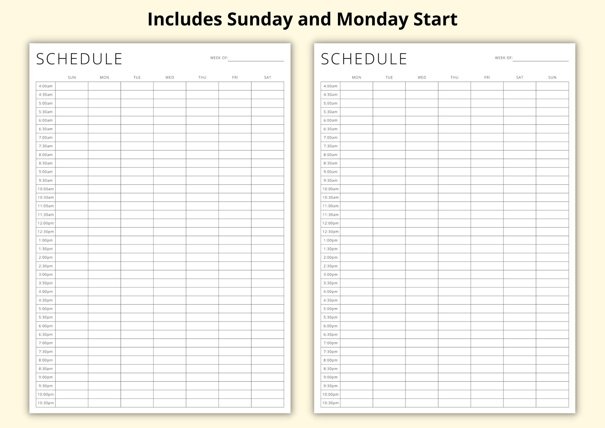 Weekly Timetable, 30 Minute Interval Planner Template, Appointment ...