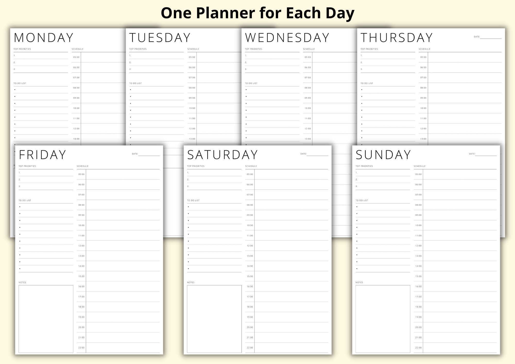 Printable Daily Planner, 7 Day Schedule Template, Digital Hourly ...