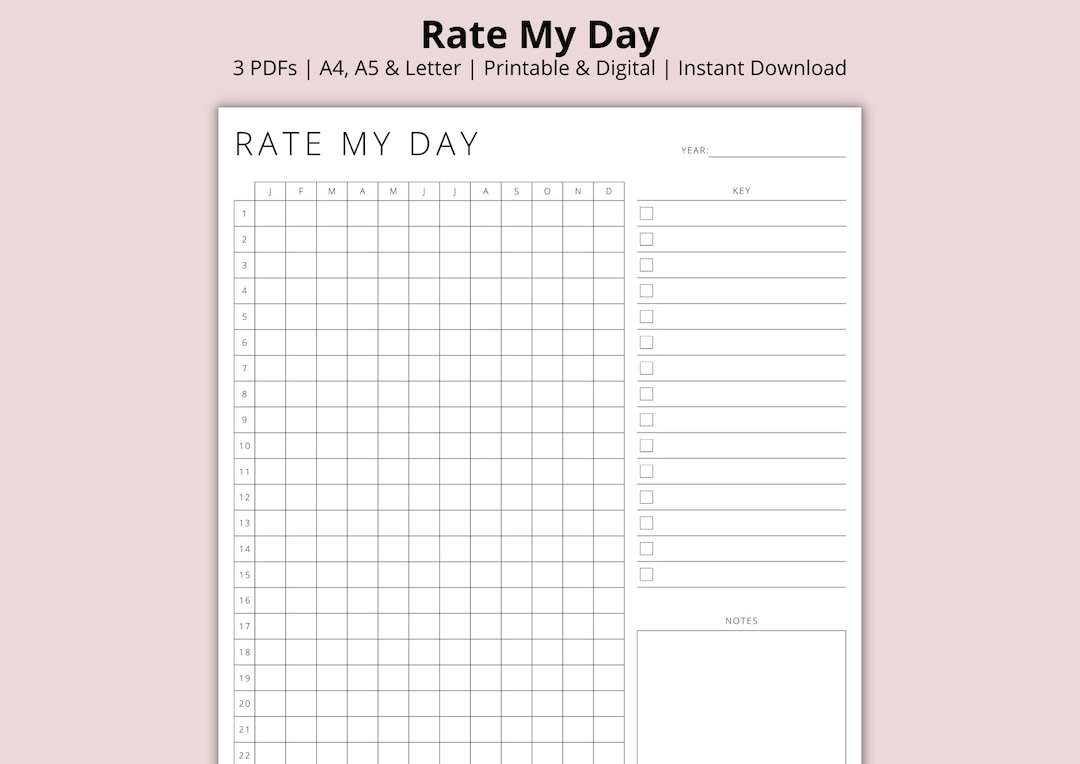 Rate My Day, Daily Rating, A Year in Pixels, Yearly Mood Tracker PDF ...