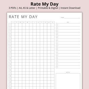 Rate My Day, Daily Rating, A Year in Pixels, Yearly Mood Tracker PDF ...