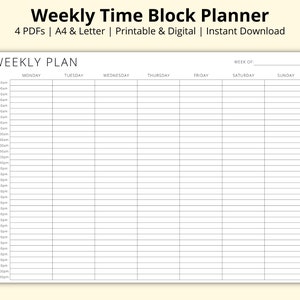 Weekly Time Block Planner, 7 Day Plan, 30 Minute Increments, Week at a ...