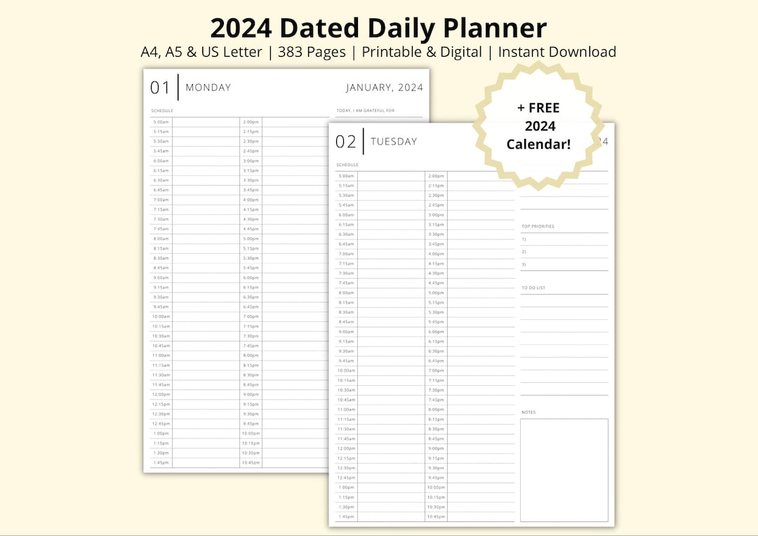 2024 Daily Planner, Dated Yearly Calendar, 2024 Calendar Pages, 15 ...