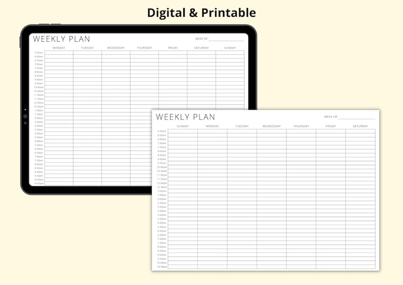 Weekly Time Block Planner, 7 Day Plan, 30 Minute Increments, Week at a ...