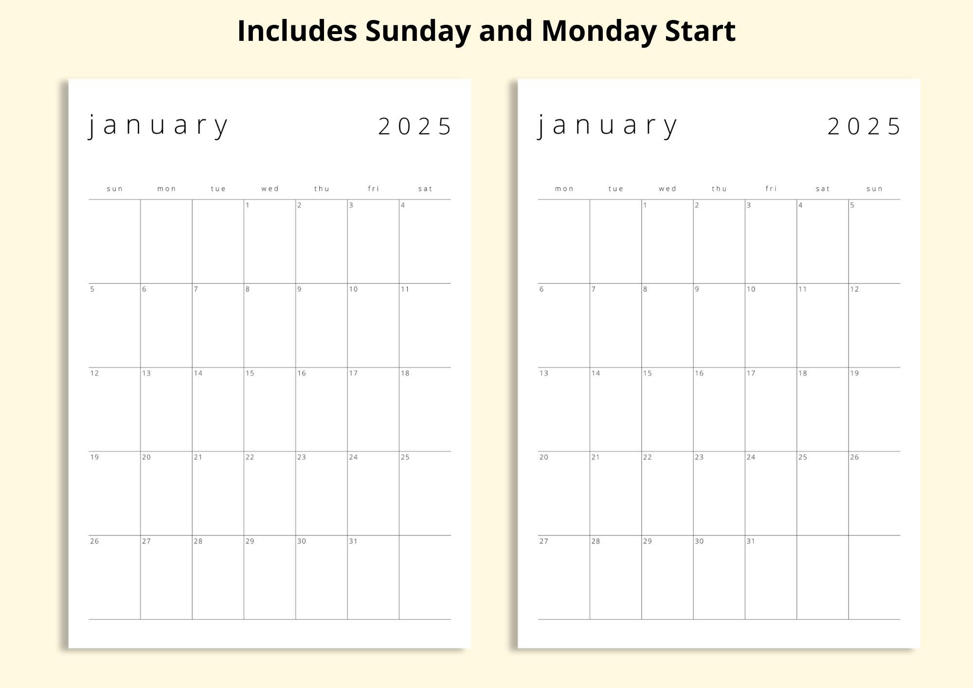 2025 Calendar Printable, Monthly 2025 Planner, Simple Portrait Calendar ...