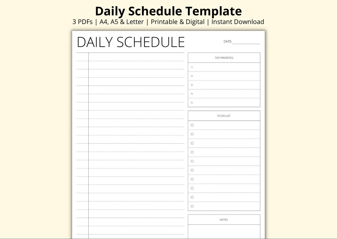 Daily Schedule Template, Blank Planner, Time Blocking PDF, Day Planner ...