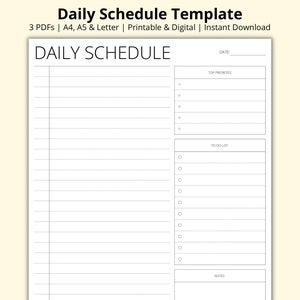 Daily Schedule Template, Blank Planner, Time Blocking PDF, Day Planner ...
