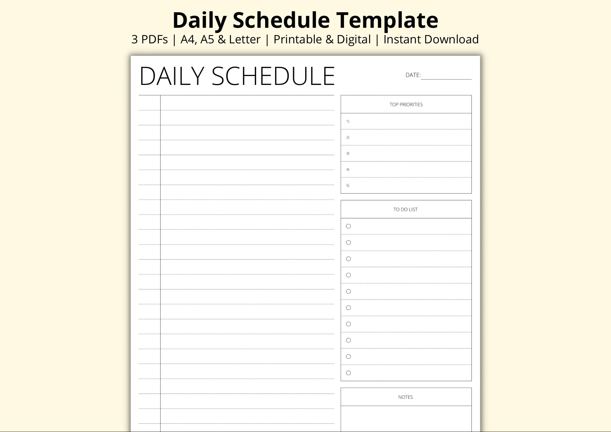 Daily Schedule Template, Blank Planner, Time Blocking PDF, Day Planner ...