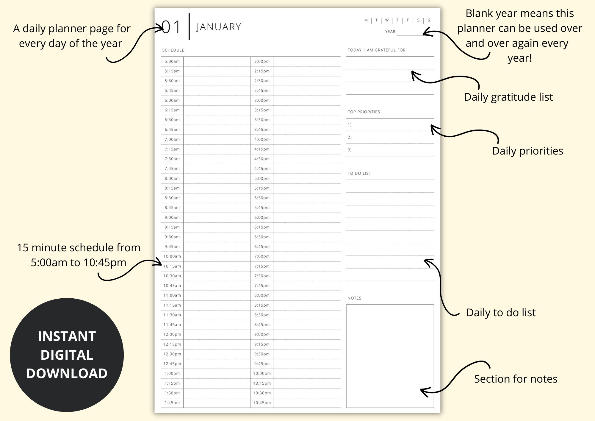 15 Minute Daily Planner, 365 Daily Planner Pages, Daily Schedule, Time ...