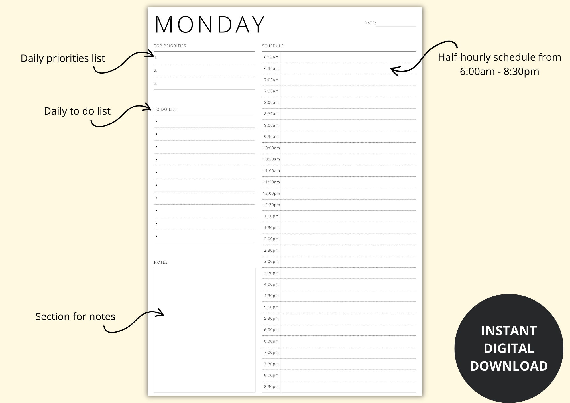 Daily Planner, 7 Day Time Block Template, Half Hourly Planner, 30 ...