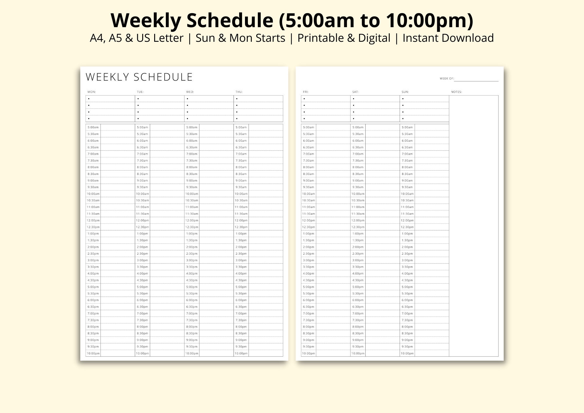 Weekly Schedule, 7 Day Weekly Planner, Timetable Sheet, 30 Minute ...