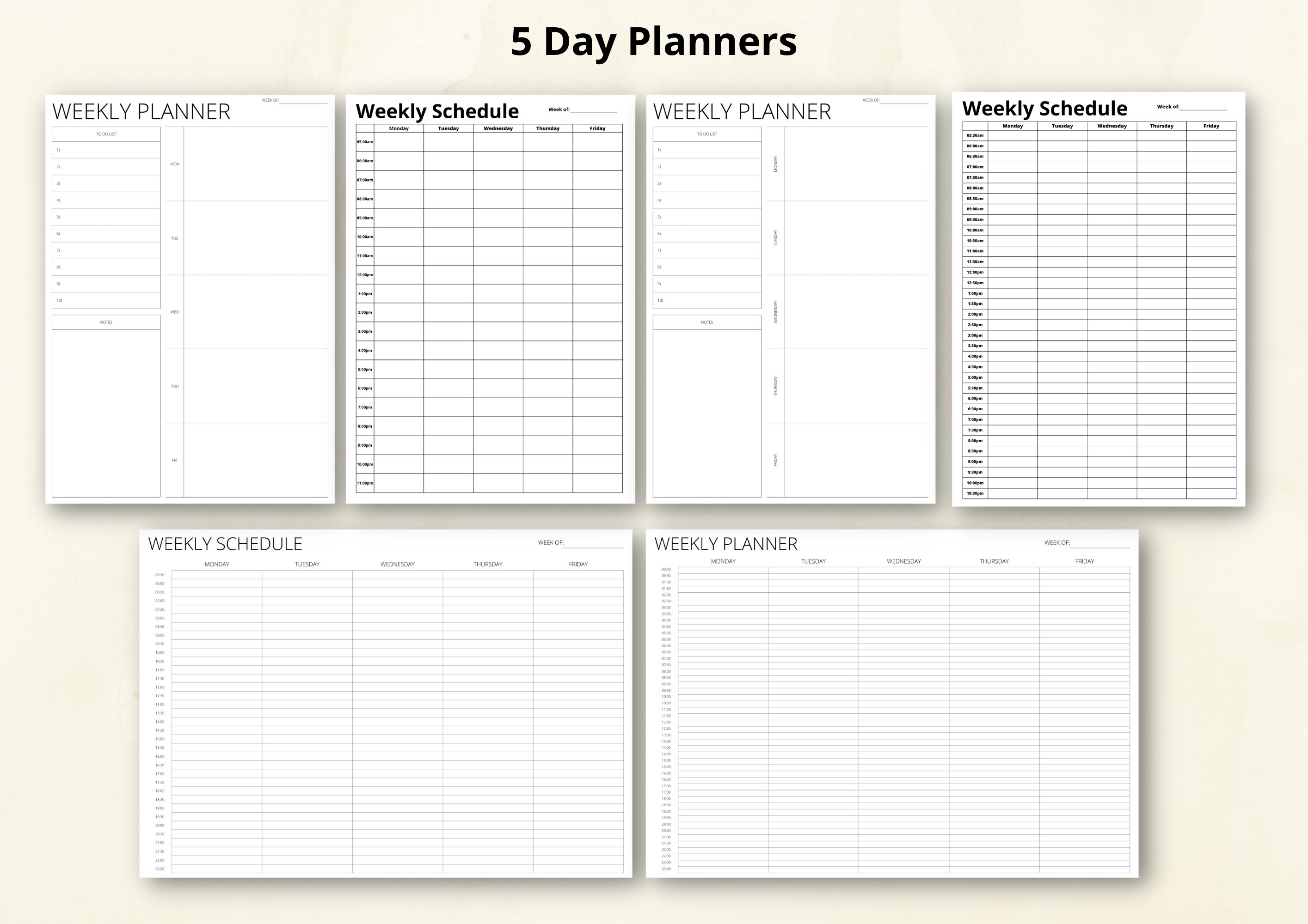 Weekly Planner Bundle - Weekly Schedule Templates, Week at a Glance, 5 ...