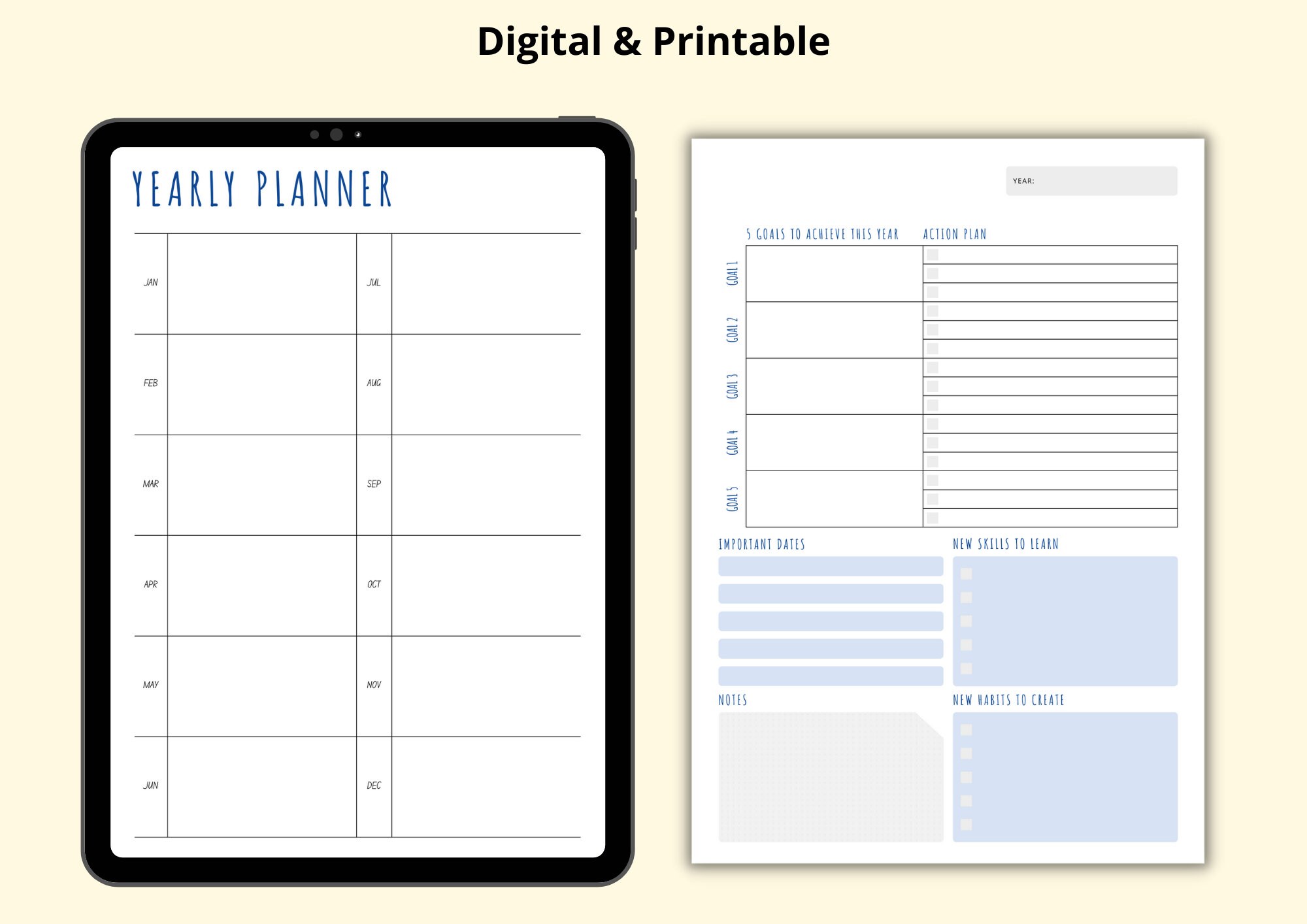 Yearly Planner, Annual Overview, Year at a Glance, Goal Planner, 12 ...