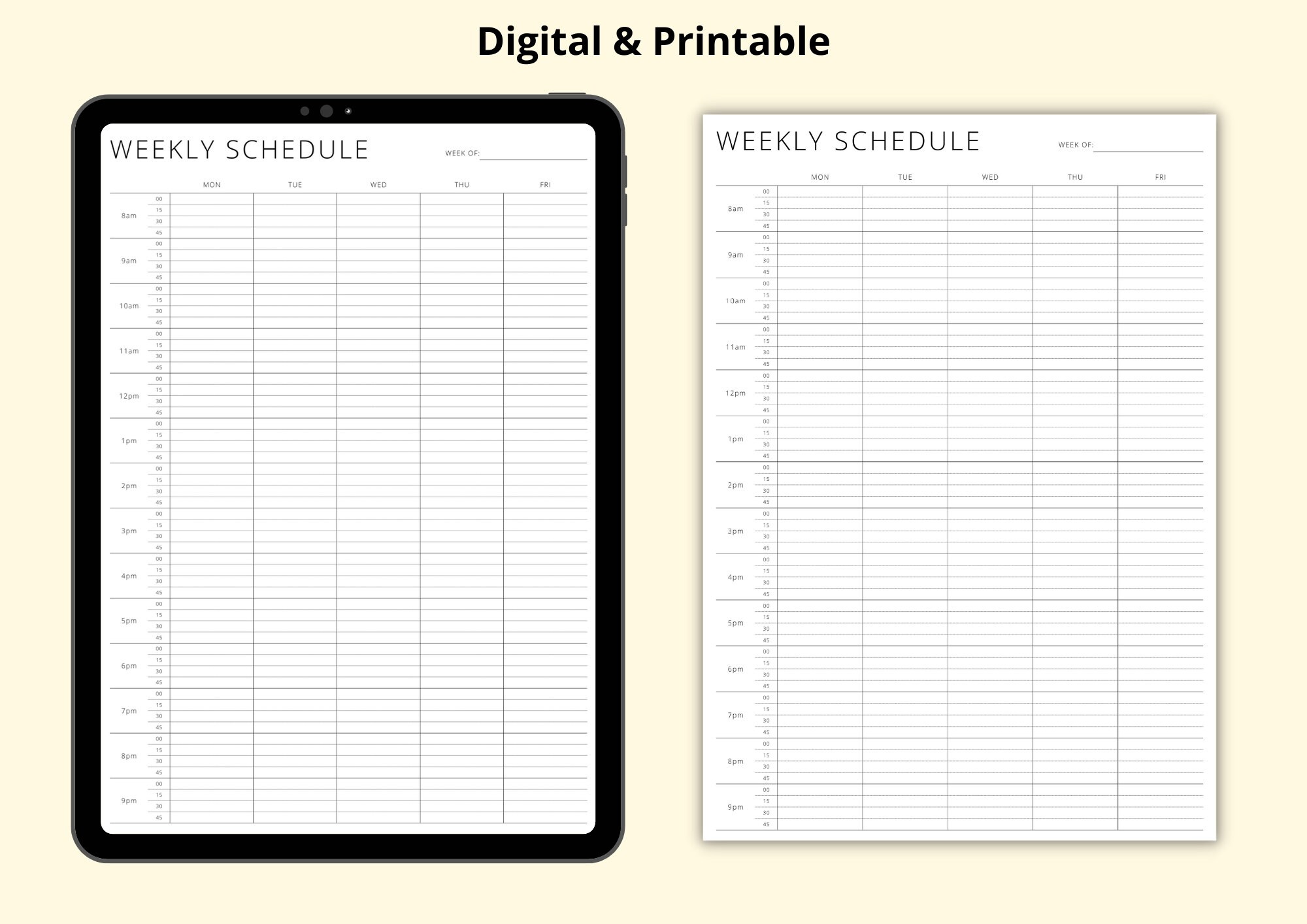 Weekly Planner, 15 Minute Planner PDF, 5 Day Weekly Schedule, Study ...