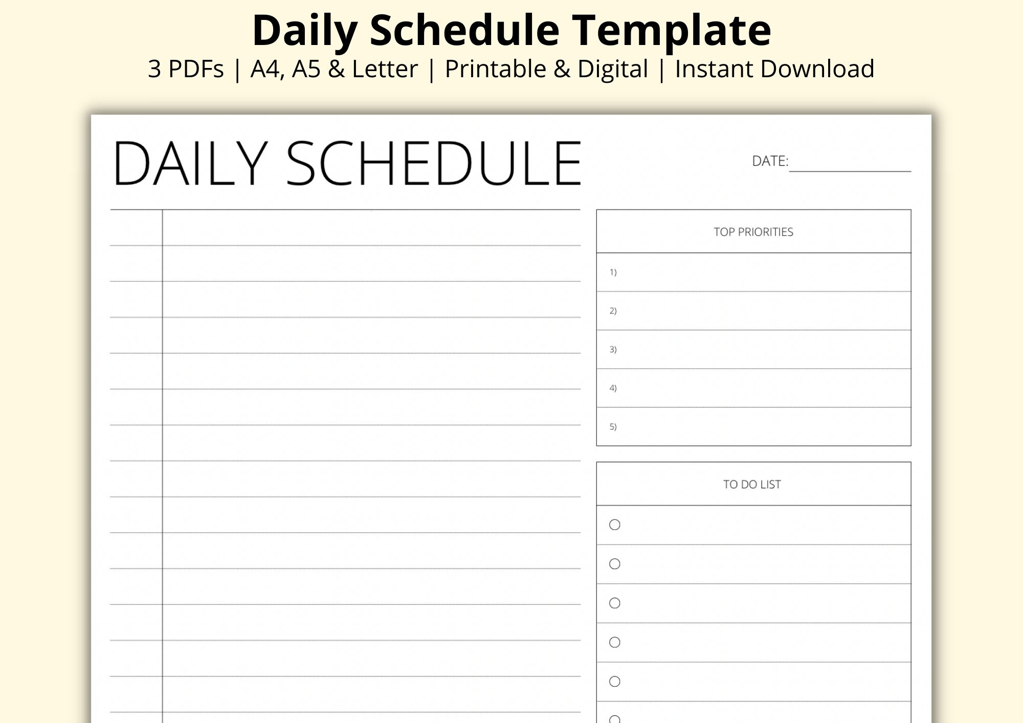 Daily Schedule Template Blank Planner Time Blocking PDF Day - Etsy