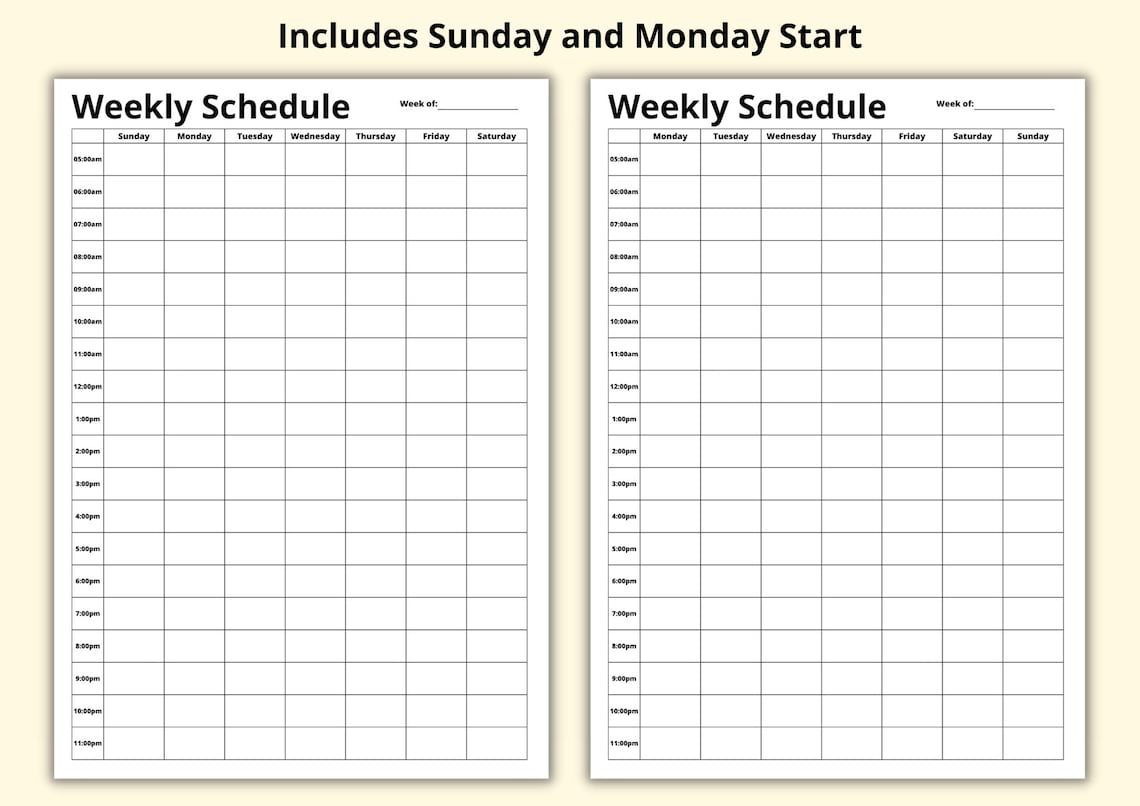 Hourly Weekly Planner, 7 Day Timetable, Week at a Glance, Study Time ...