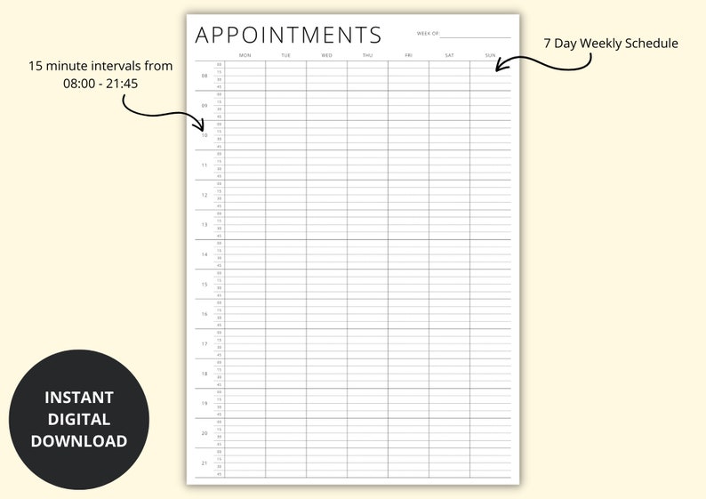 Appointments Tracker, 15 Minute Appointment Book PDF, Appointment Sheet ...