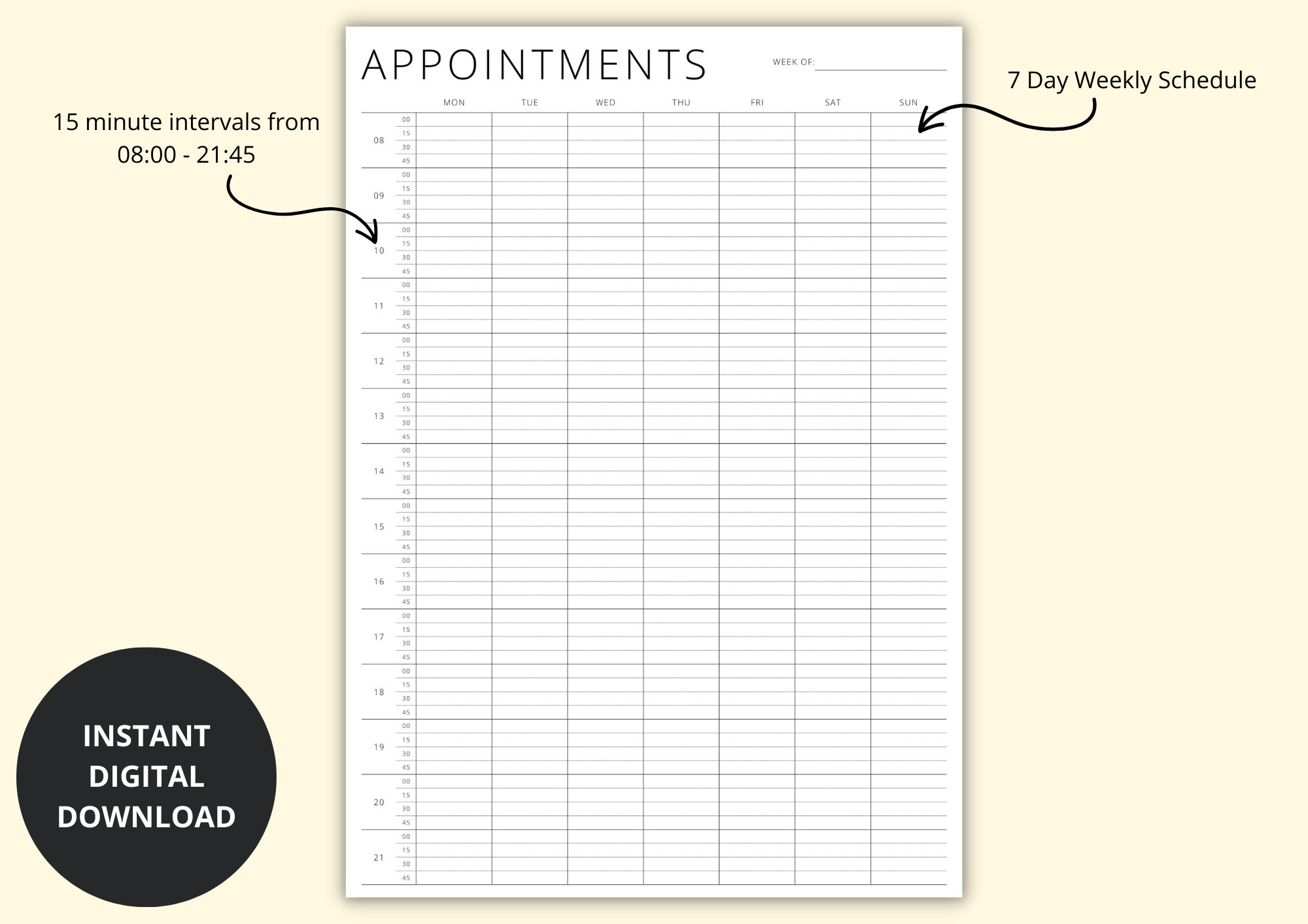 Appointments Tracker, 15 Minute Appointment Book PDF, Appointment Sheet ...