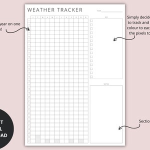 Weather Tracker, Temperature Tracker Sheet, Yearly Pixels Tracker ...