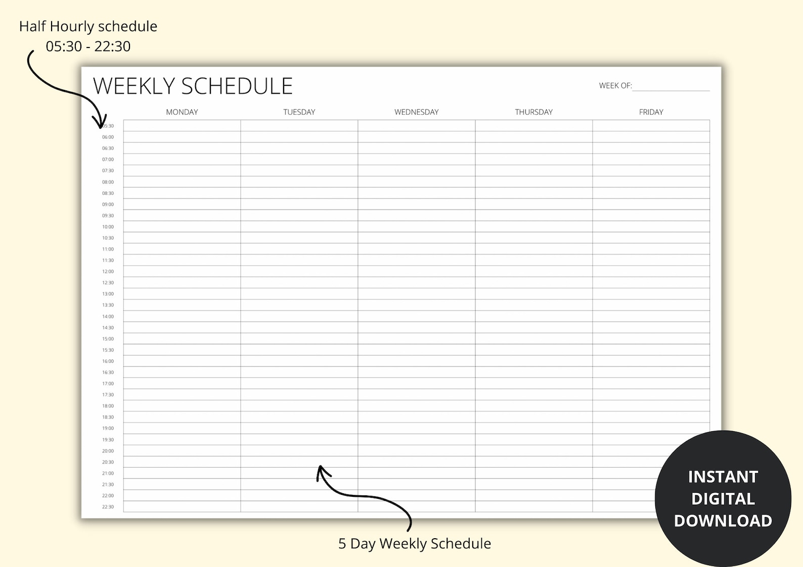 Time Block Planner, Printable Weekly Planner Template, 5 Day Planner ...
